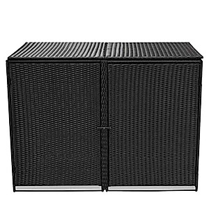 Festnight Outdoor Double Waste Bin Shed Patio Garden Storage Shed Poly Rattan Black