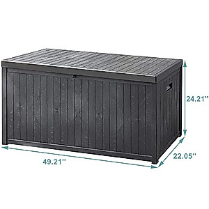 SUNVIVI OUTDOOR 120 Gallon Deck Storage Box with Hydraulic Hinge, Resin Patio Storage Bin with Lockable Lid, Waterproof Outside Storage Container for Cushions, Pool Supplies, Garden Tools, Grey