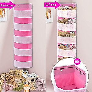 Ofiray-home Soft Corner Shelf 5 Tiers | Safe Hanging Organizer | Child-Friendly Wall Mount Storage | for Sundries, Toys, Stuffed Animals, Diapers | for Pantry Closet Bedroom Nursery Organization Pink