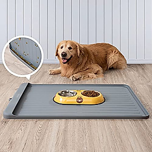 AECHY Dog Mat for Food and Water, Silicone Dog Food Mat with Pocket for Catches Spill and Residue, Multiple Sizes, Colors Dog Feeding Mat, Non Slip Cat Dog Water Bowl Mat with High Edges Cat Food Mat