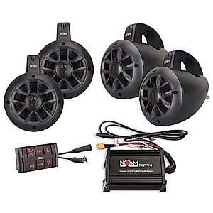 NOAM NUTV4 Quad - 4 Channels Marine Bluetooth ATV/Golf Cart/UTV Speakers Stereo System