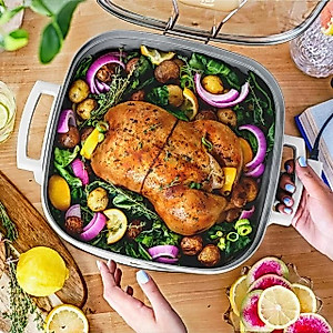 Thcbme 5 in 1 Electric Skillet - Expandable up to 7 Qt with Glass Lid (White Icing), 4SFSS1