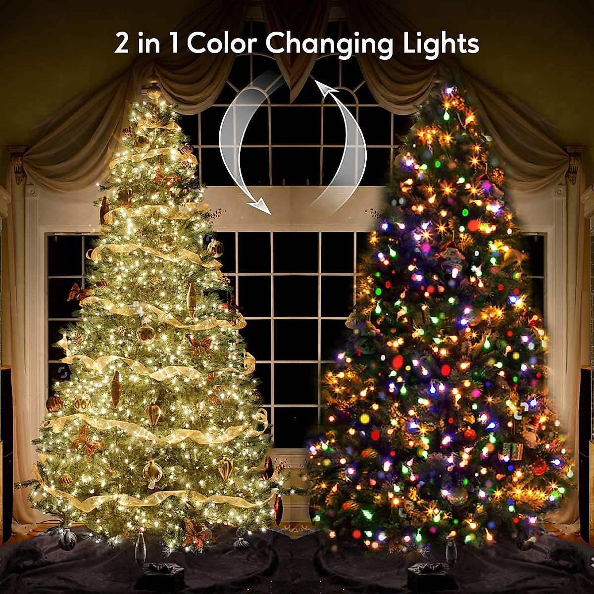 BlcTec Christmas Lights 300 LED 108FT Color Changing Christmas Tree Lights with Warm White & Multicolor, 11 Modes, Waterproof and Connectable Christmas String Lights with Remote for Xmas Decorations