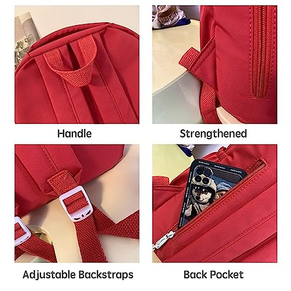 JHTPSLR Preppy Backpack Y2K Aesthetic Backpack Fluffy Stars Patchwork Aesthetic Backpack Cute Y2K Book Bags Backpack Supplies (Red)