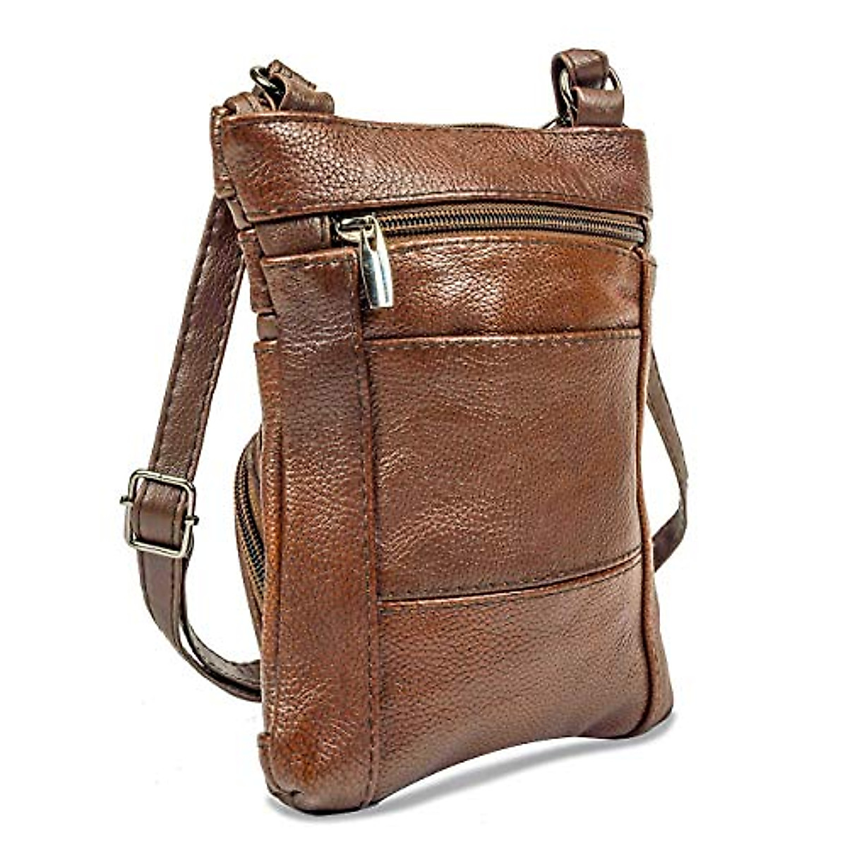 Genuine Leather Cross Body Handbag - Women Messenger Bag with Passport and Vaccine Card Holder (Coffee)