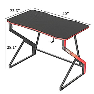 CubiCubi Simple Gaming Desk Z Shaped 40 inch Gamer Workstation, Home Computer Carbon Fiber Surface Gaming Desk PC Table with Headphone Hook