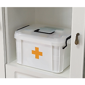 White Large Empty Medical Box for Home Emergency Supplies, Travel, Car, and Dorms – Compact First Aid Box with Handle, Detachable Tray and Locking Lid – Medical Organizer and First Aid Kit Storage