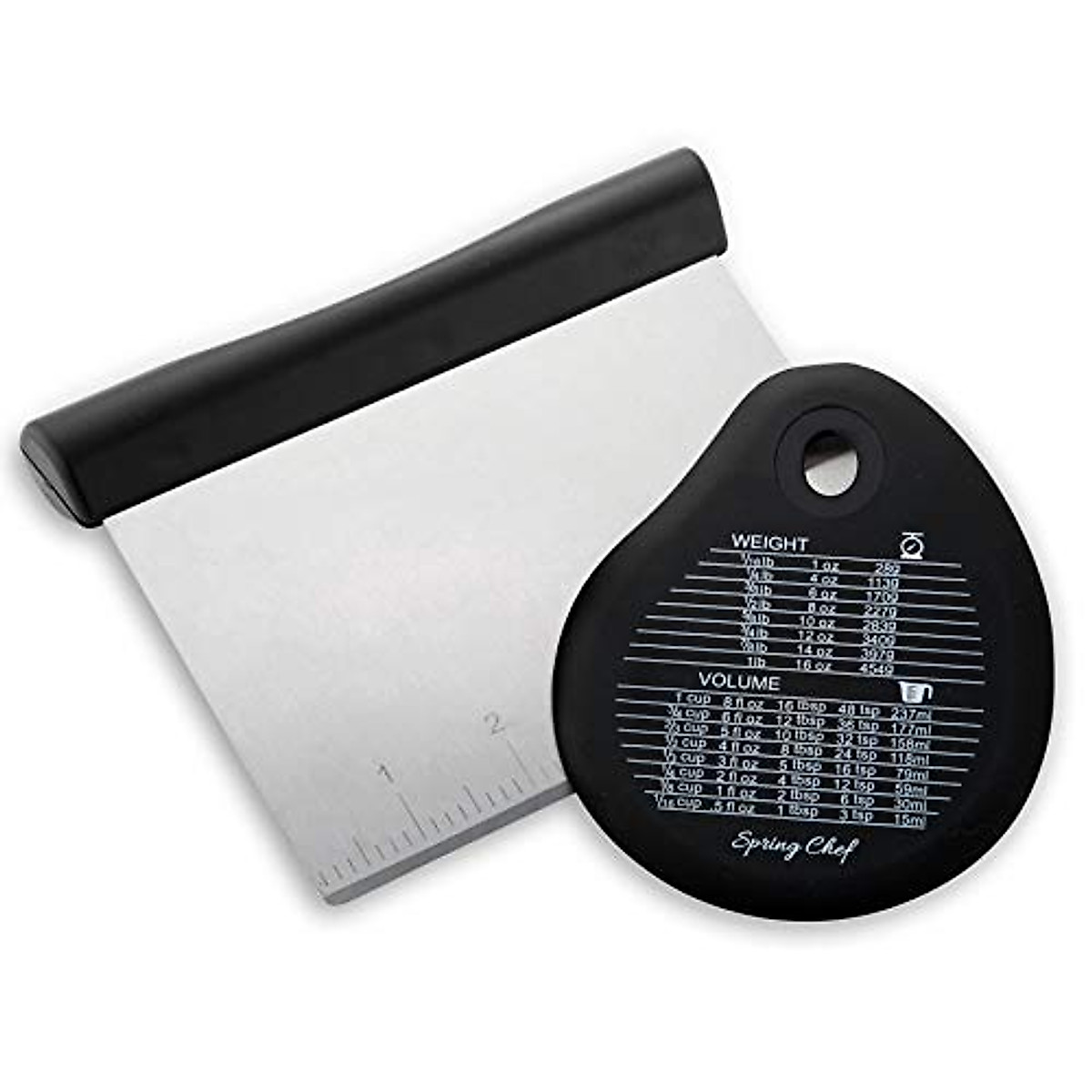 Spring Chef - Bench Scraper, Stainless Steel Dough Scraper, Pastry Scraper, Pizza and Dough Cutter, With Bonus Bowl Scraper, Black