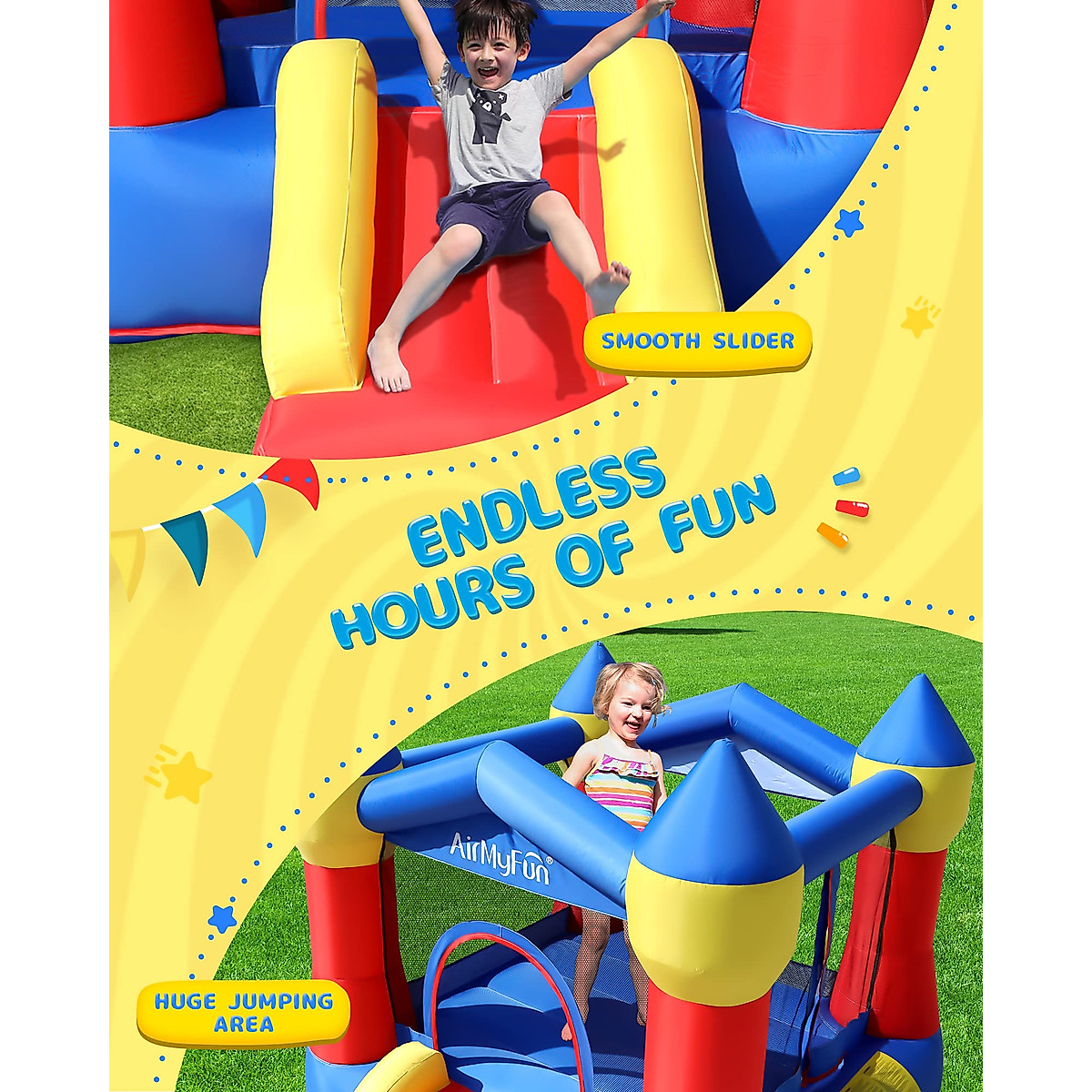 AirMyFun Toddler Bounce House with Blower for Kids 3-8, Inflatable Bouncy Jumping Castle with Slide, Indoor/Outdoor Jump Bouncer House, 82011A