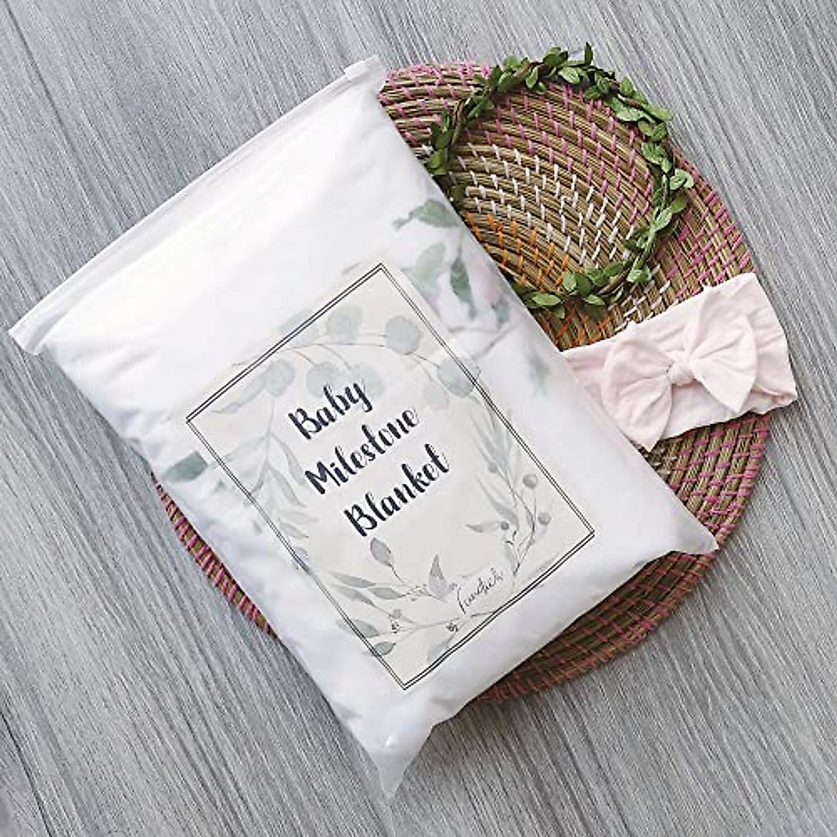 fundich Baby Milestone Blanket Girl|Newborn Monthly Milestone Blanket|Rose Nursery Decor|Baby Girl Photo Background Prop Picture Blanket 45"x40" with Wreath and Headband