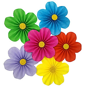 Mybbshower 12 inch Paper Flower for Wedding Fan Photo Backdrop Bridal Shower Birthday Party Decorations Pack of 6 (rianbow Party)