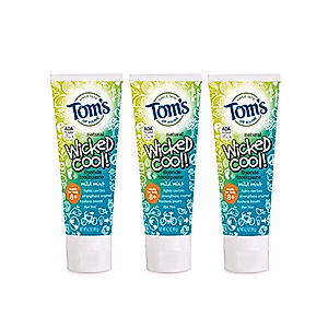 Tom's of Maine ADA Approved Wicked Cool! Fluoride Children's Toothpaste, Natural Toothpaste, Dye Free, No Artificial Preservatives, Mild Mint, 4.2 oz. 3-Pack (Packaging May Vary)