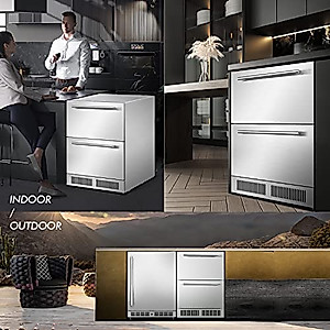 Vesgold 24 inch wide drawer refrigerator, built-in wine and beverage refrigerator under the counter, weatherproof, indoor and outdoor refrigerators, all-stainless steel cooler.