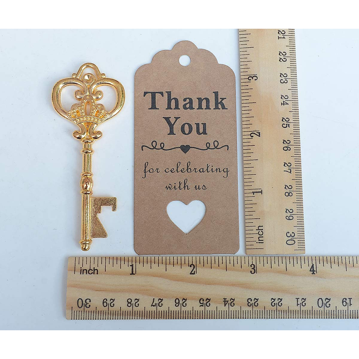 50 Pcs Gold Skeleton Key Beer Bottle Opener With 100 Pcs Thank You Card and 98 Feet Hemp Rope for Wedding Party Favors (50pcs Gold)