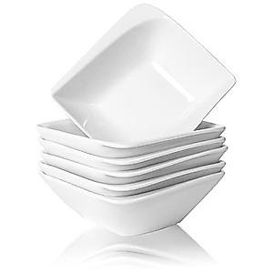 HAPPY KIT White Large Soup Bowls for Eating Set of 6 - Square 36oz Deep Ceramic Salad Cereal Bowl, 7 inch Porcelain Serving Bowls for Kitchen Ramen Rice, Dishwasher & Microwave Safe