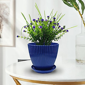 RooTrimmer 7.5/6.5/5.5/4.9/4.2/3.5 inches Plant Planters 6 Pack, Thick Sturdy Plastic Pots for Plants, Indoor/Outdoor 6 Sizes Flower Pots with Drainage Holes and Saucers (6 Sizes,Dark-Blue)