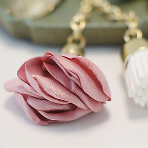 SWJEWEL Flower Keychain Rhinestone Tassel Leaf Key Ring Women Wallet Bag Pendant Charms Gold Pink