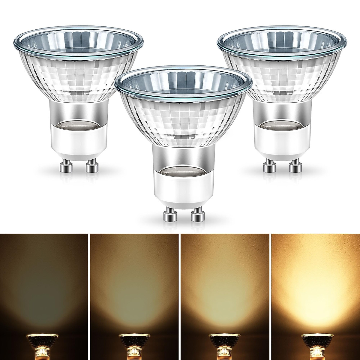 GU10 Halogen 50W Bulbs, 120V Halogen Light Bulb, GU10 Base Replacement for Candle Warmer Lamp Bulb, Warm White GU10+C Dimmable Glass Cover for Spot Track Lighting, Range Hood Lights, 3 Pack