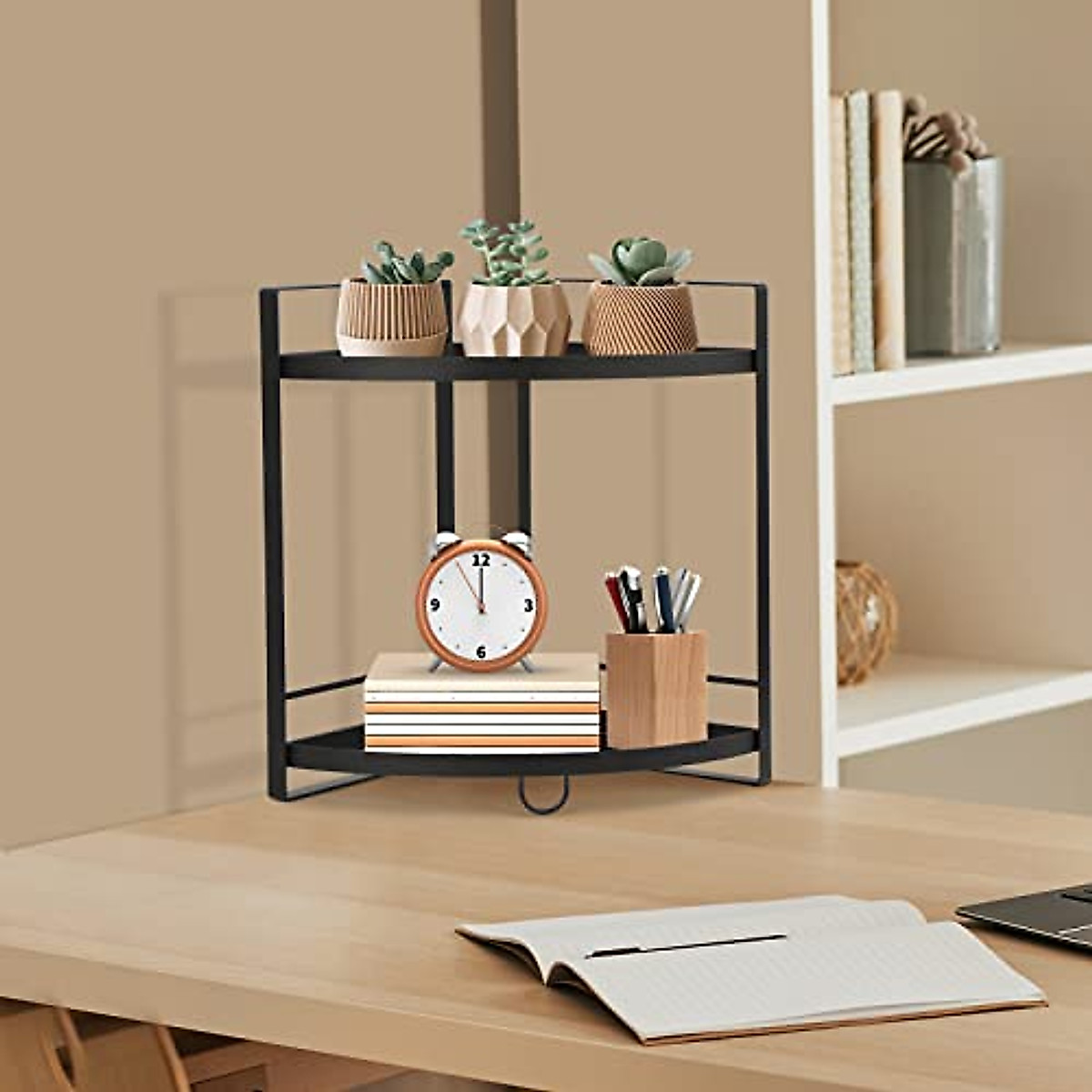 mahueeol 2 Tier Corner Bathroom Countertop Organizer Tray,Corner Shower Shelf Bathroom Tray,Detachable Kitchen Spice Rack,Desktop Makeup Organizer -Matte Black