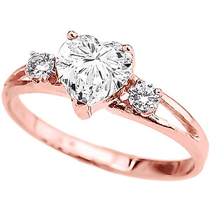 Modern Contemporary Rings 10k Rose Gold Heart Shape Cubic Zirconia & White Topaz Split Shank Three Stone Ring - Size 7