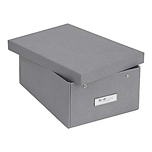 Bigso Karin Collapsible Storage Box | Photo Storage Box with Labelframe for Easy Identification | Simple Assembly without Tools | Decorative Storage Boxes with Lids | 8.9? x 12.4? x 5.4? | Gray