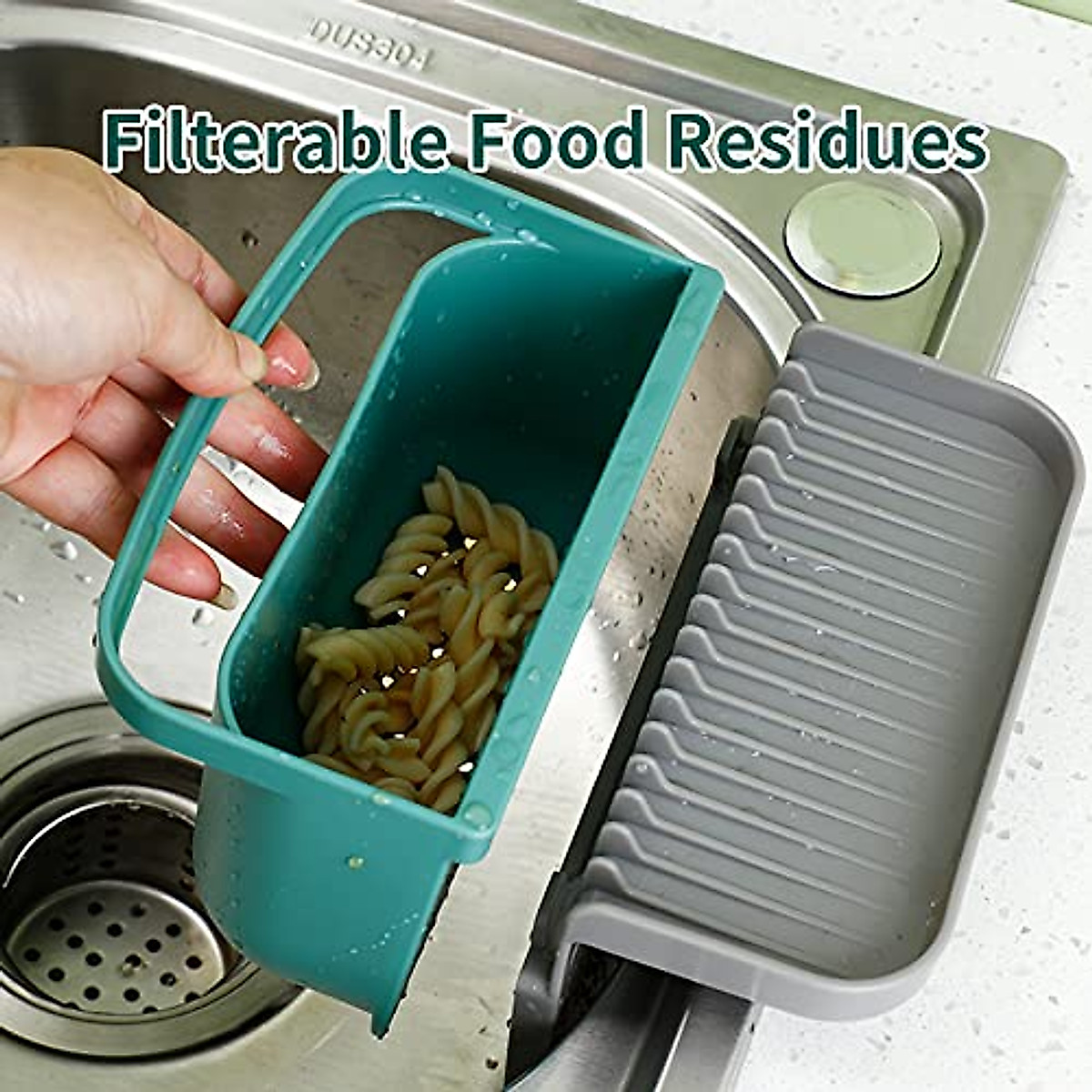 TIDYSOON Detachable Sinkside Organizer Tidy Storage,Drainage Container With Suction Cups For Kitchen Sink Caddy Sponge Holder, Dish Brush Holder,Cloths, Green