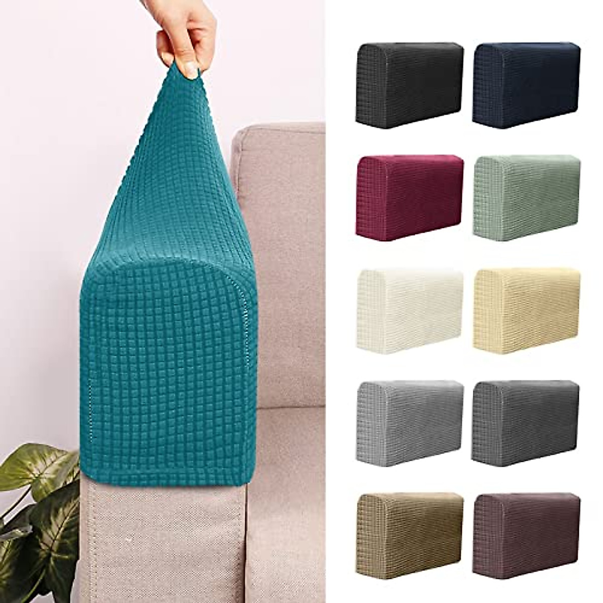 Susosu Couch Cover 2pcs/Pack Home Couch Solid for Sofa Armchair Slipcover Armrest Cover Non Slip Recliner Arm Cap Protective Living Room Stretchy (Color : K)