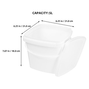 Cabilock 2pcs 5L White Plastic Bucket Square Bucket with Lid, White Utility Industrial Pail with Handle Oil Tub Container for Food Water Cleaning Storage
