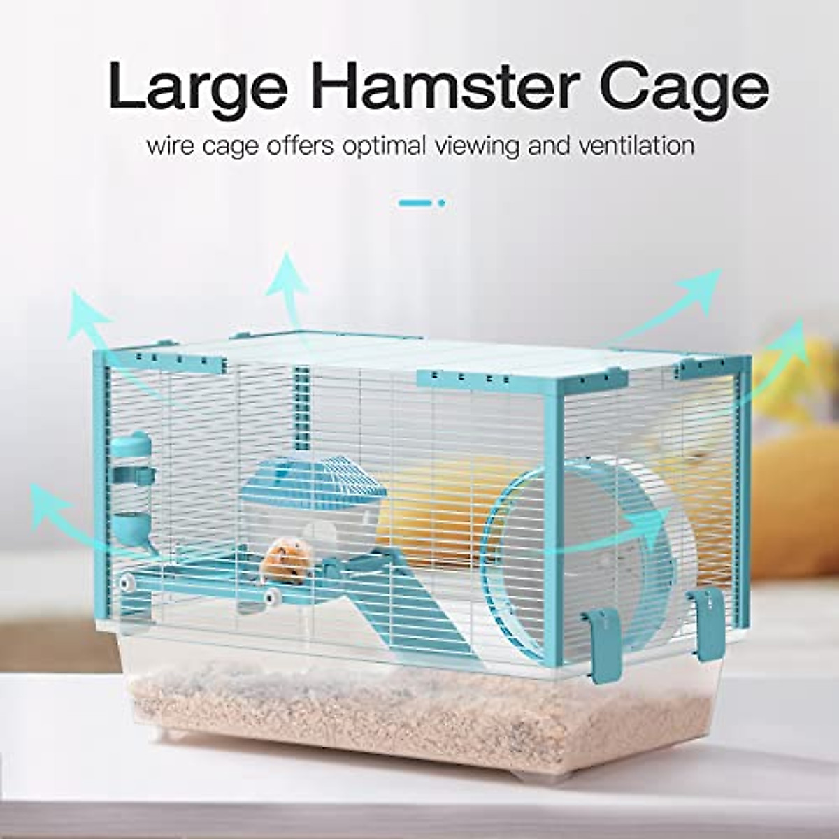 Large Hamster Cages and Habitats Small Animal Cage for Syrian Hamster (Sky Blue + Transparent Base)