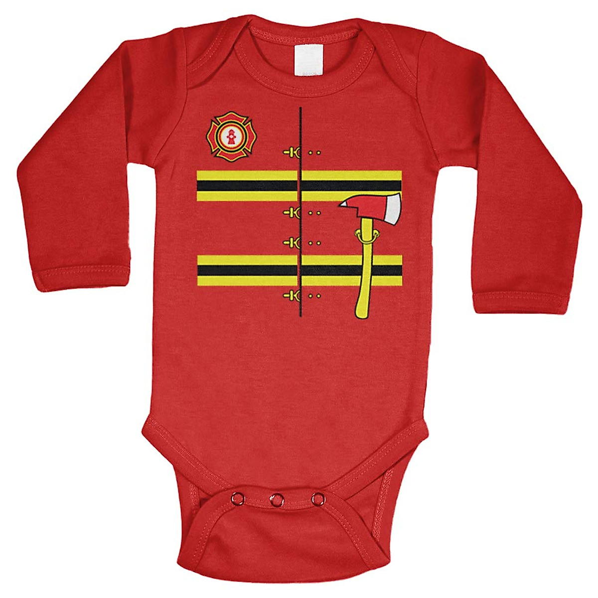 Firefighter Outfit - Hero Fireman Long Sleeve Bodysuit (Red, 12 Months)