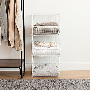 IRIS USA 17" Modular Wire Stacking Storage Basket, Great Storage for Linens, Groceries, Toys, Books, and More, Stackable, Easy Assemble, Multipurpose Home Organizer, White