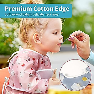 3 Pcs Long Sleeved Bib Set | Baby Waterproof Bibs with Pocket Bundle | Toddler Bib with Sleeves and Crumb Catcher | Stain and Odor Resistance Play Smock Apron - Pack of 3 | 6-24 Months