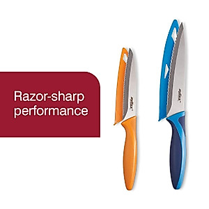 Zyliss Utility Kitchen Knives with Sheath Covers - Dishwasher Safe - Stainless Steel Kitchen Knives Perfect for Cutting Meat, Vegetables & Fruit - 2 Piece Serrated Utility Set