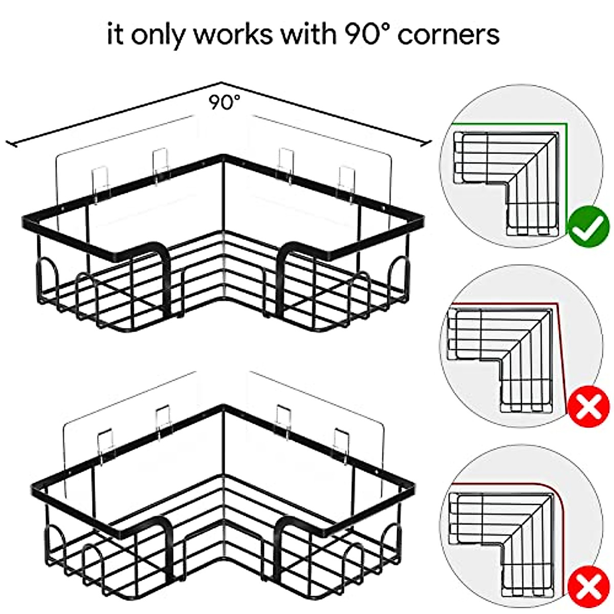 XHENEEB Shower Organizer Corner 3 Pack Corner Shower Shelf Adhesive Shower Caddy Corner Only for 90 Degrees Angle
