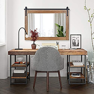 Kate and Laurel Samuels Rustic Wood Framed Wall Mirror, 37.5 x 26.75, Rustic Brown and Dark Charcoal, Functional Farmhouse Mirror for Display