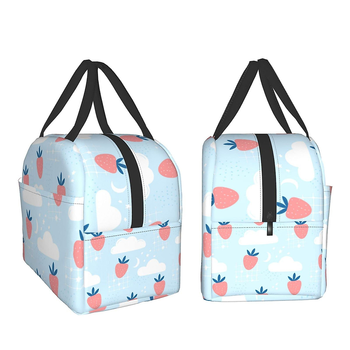 Ucsaxue Cute Strawberry With Clouds, Moon And Stars Lunch Bag Reusable Lunch Box Work Bento Cooler Reusable Tote Picnic Boxes Insulated Container Shopping Bags For Adult Women Men