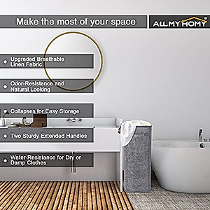 AllMyHomy Slim Laundry Hamper 45L, Tall Narrow Laundry Basket, Small Laundry Bin, Clothes Hampers Rectangle, Thin Laundry Storage Bin Skinny, Collapsible Laundry Bag, Clothes Baskets Organizer (Grey)