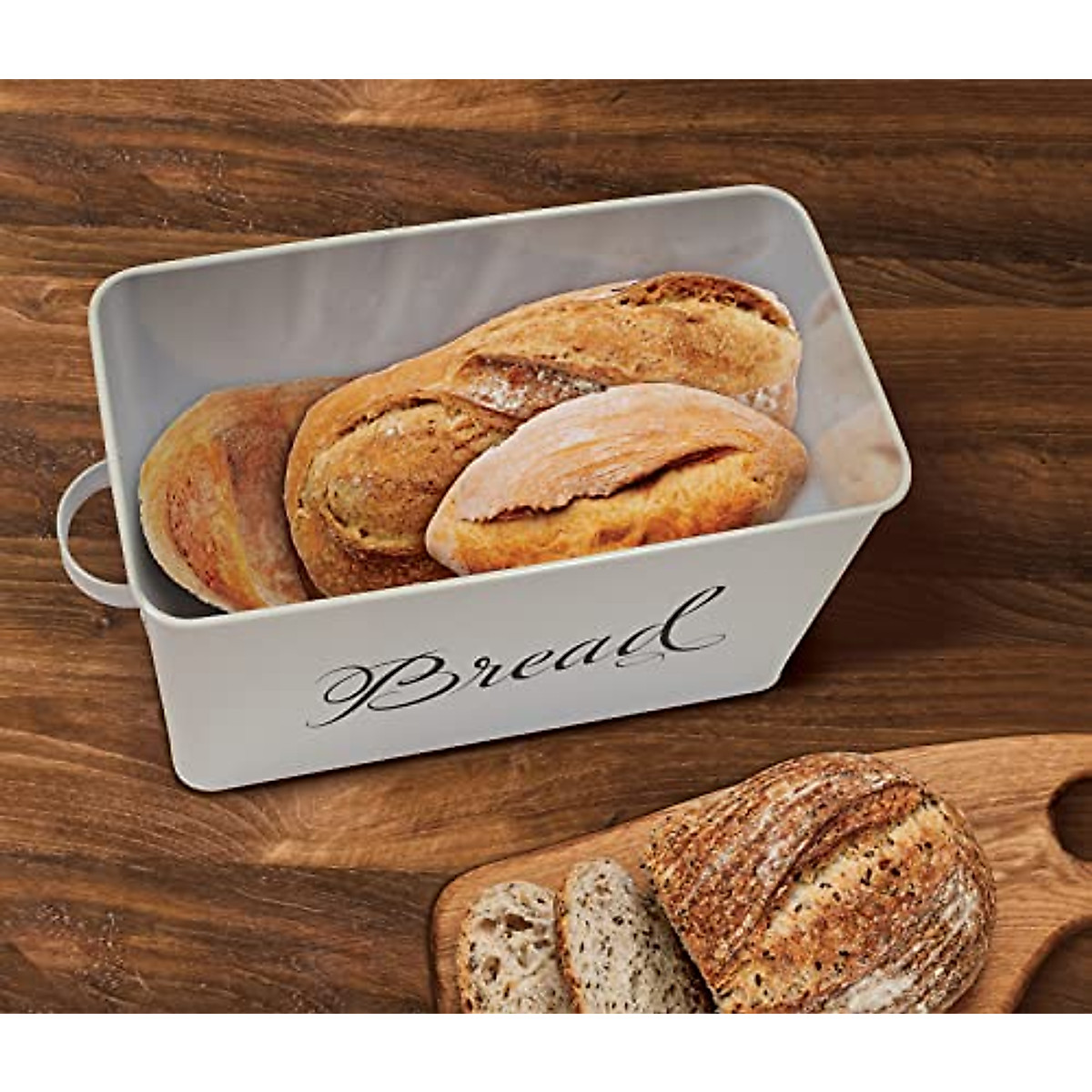 Better Kitchen Products Classic Metal Bread Box with Side Handles, Large Capacity (2 Bread Loaves), Farmhouse Bread Bin for Kitchen Countertop, Steel Bread Storage Container with Lid, White