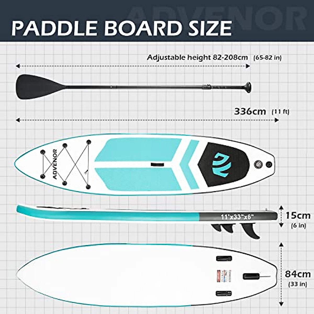 ADVENOR Paddle Board 11'x33 x6 Extra Wide Inflatable Stand Up with SUP Accessories Including Adjustable Paddle,Backpack,Waterproof Bag,Leash,and Hand Pump,Repair Kit (Green)