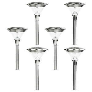 iGlow 6 Pack Outdoor Garden Stainless Steel Solar Landscape Lights Warm White 3 LED Path Lamp Lawn Yard Patio Driveway