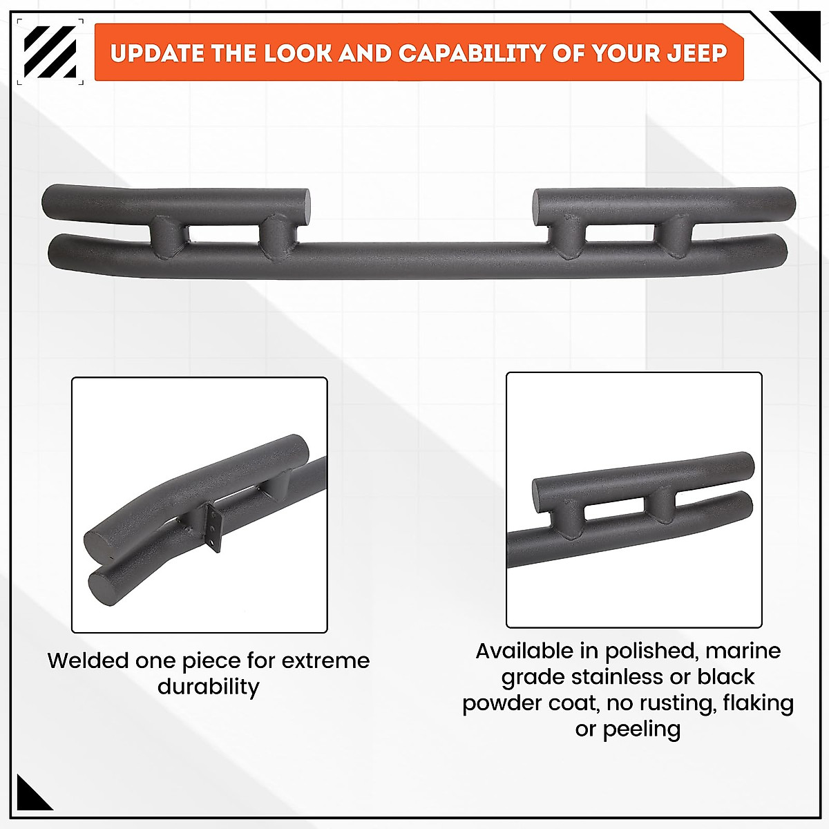ECOTRIC Tubular Rear Bumper Rear Double Tube Bumper Compatible with 1997-2006 Jeep Wrangler TJ Steel Textured Black