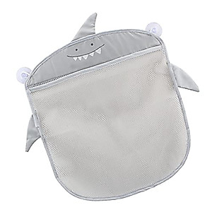 Naisicore Bath Toy Storage Net, Cute Shark Shaped Bathtub Toys Organizer with Suction Cups, Mesh Shower Caddy Storage Bags for Bathroom (Gray)