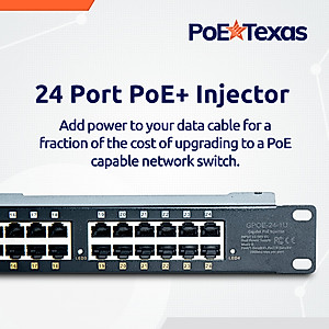 PoE Texas 24 Multi Port PoE+ Injector with 48v 240w Power Supplies - 10/100/1000 Gigabit Passive Power Over Ethernet Means Versatility - 30W PoE Injector for WiFi Access Point, PTZ Camera, IP Phone