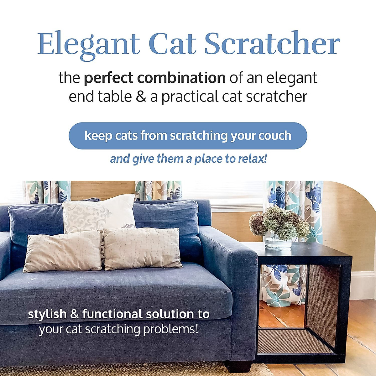 Designer Pet Products Bailey Cat Scratcher, Wooden Cat Scratcher and End Table, Sisal Scratching Furniture Post for Cats and Kittens, Interior Design Scratching Post, Espresso - Dark Wood Veneer