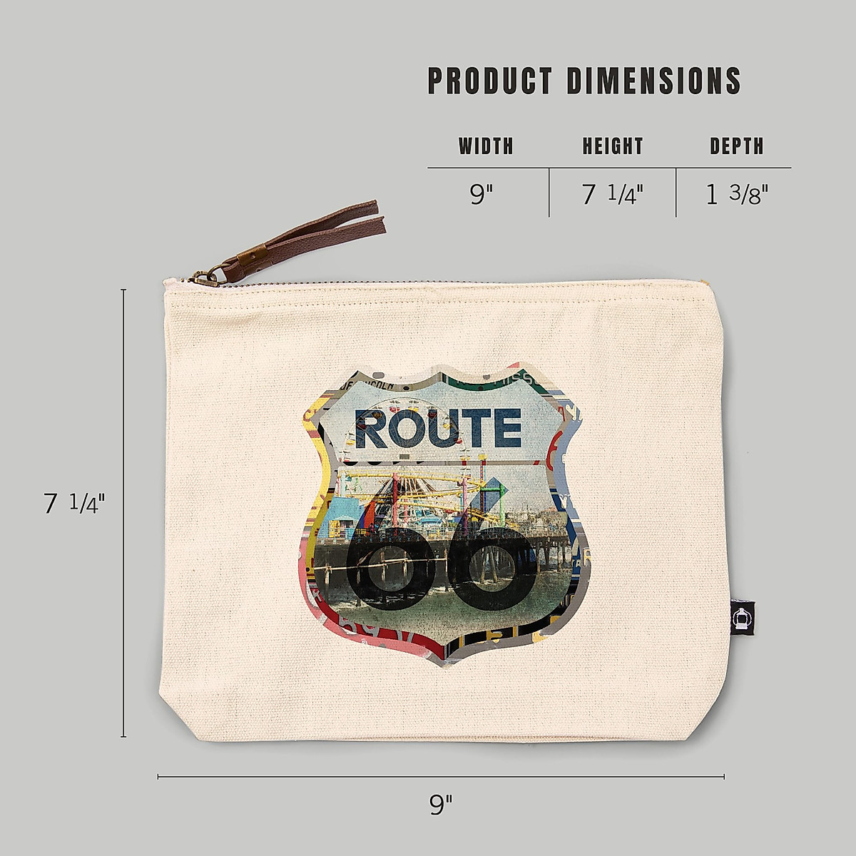 Lantern Press Santa Monica, California, Route 66 License Plates, Pier, 100% Cotton Zipper Pouch, Travel Accessory, Go Bag
