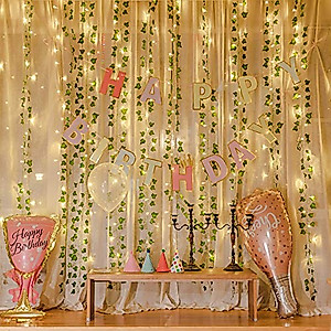 KASZOO 84Ft 12 Pack Artificial Ivy Garland Fake Plants, Vine Hanging Garland with 80 LED String Light, Hanging for Home Kitchen Garden Office Wedding Wall Decor, Green