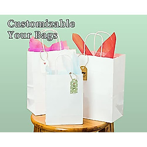 RACETOP White Paper Bags with Handles Bulk 8"x4.5"x10.8" 50Pcs Gift Bags Medium Size, White Gift Bags with Handles, Gift Bags Bulk, Retail Bags, Party Bags, Shopping Bags, Merchandise Bags