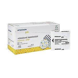 McKesson Kids Adhesive Round Bandages for Minor Cuts and Scrapes - Fun Assorted Printed Spots for Boys and Girls - 3 Inches, 100 Count, 1 Pack