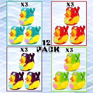 Mermaid Rubber Ducks 12 Mermaid Novelty Rubber Duckies for Mermaid Party Favors Mermaid Birthday Party Supplies Mermaid Baby Shower, Bath toys, Mermaid Goodie Bag Pinata Filler, Character Rubber Ducks
