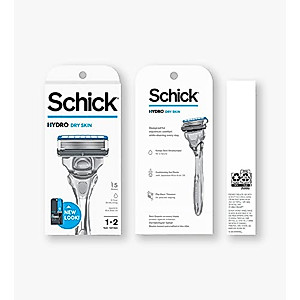 Schick, Hydro Dry Skin Men's 5-Blade Razor Handle + 2 Refill Razor Blades Kit, 1 Count